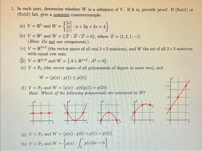 Solved 1. In each part, determine whether W is a subspace of | Chegg.com