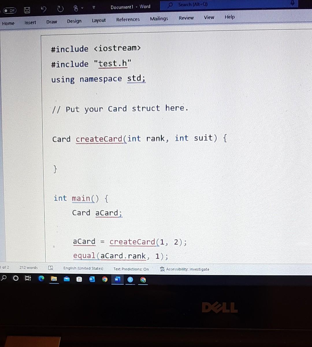 Solved Create a struct that represents a playing card. The | Chegg.com