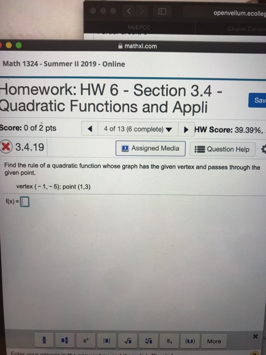 Solved openvellum.ecolle MyEPCC Courso Conten a mathxl.com | Chegg.com