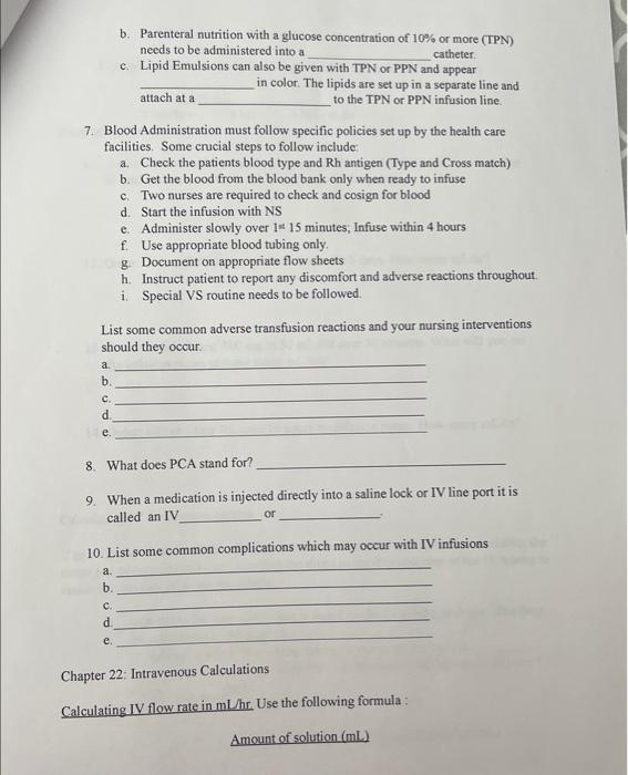 Solved b. Parenteral nutrition with a glucose concentration | Chegg.com