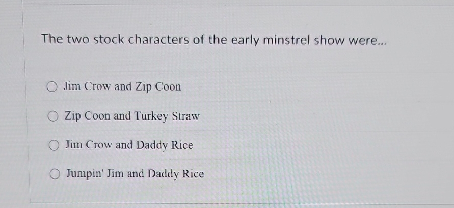 The two stock characters of the early minstrel show | Chegg.com