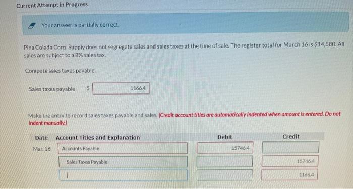 Solved Current Attempt in Progress Your answer is partially | Chegg.com
