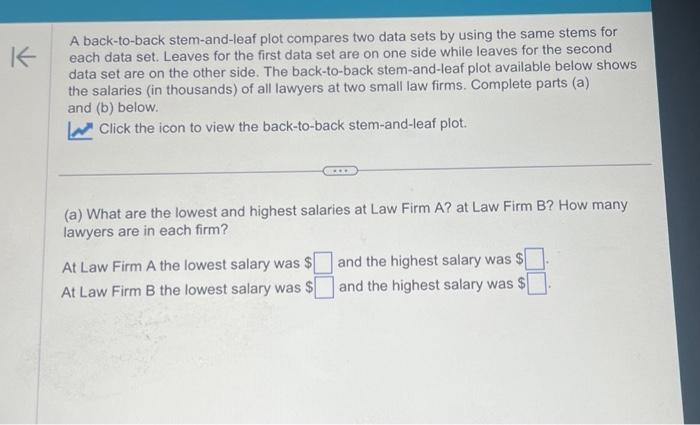 Solved A back-to-back stem-and-leaf plot compares two data | Chegg.com