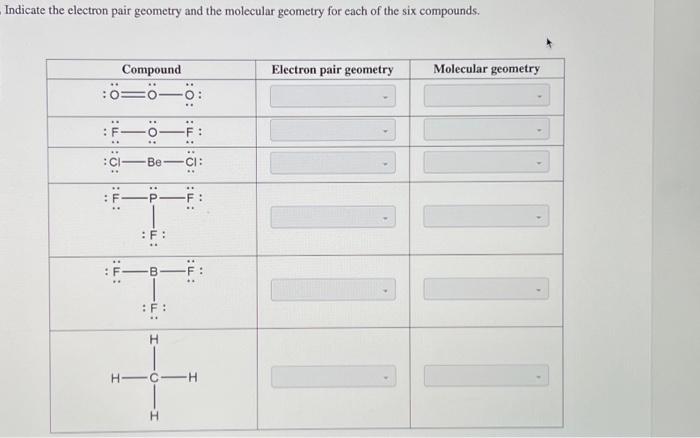 Solved Indicate the electron pair geometry and the molecular | Chegg.com