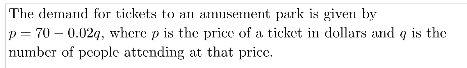 Solved The demand for tickets to an amusement park is given | Chegg.com