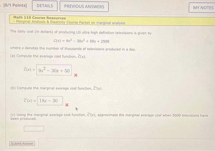 Solved Math 110 Course Resources - Marginal Analysis \& | Chegg.com