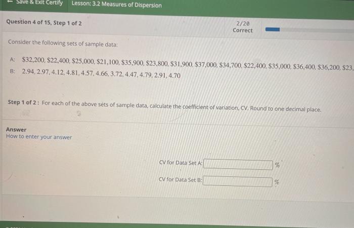 Solved Save & Exit Certify Lesson: 3.2 Measures of | Chegg.com