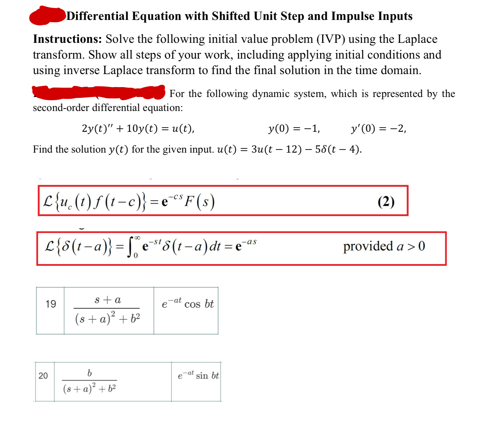 Solved Differential Equation with Shifted Unit Step and | Chegg.com