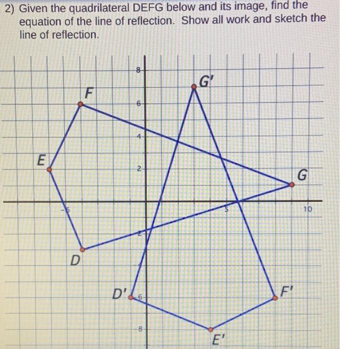 Solved 2) Given the quadrilateral DEFG below and its image, | Chegg.com