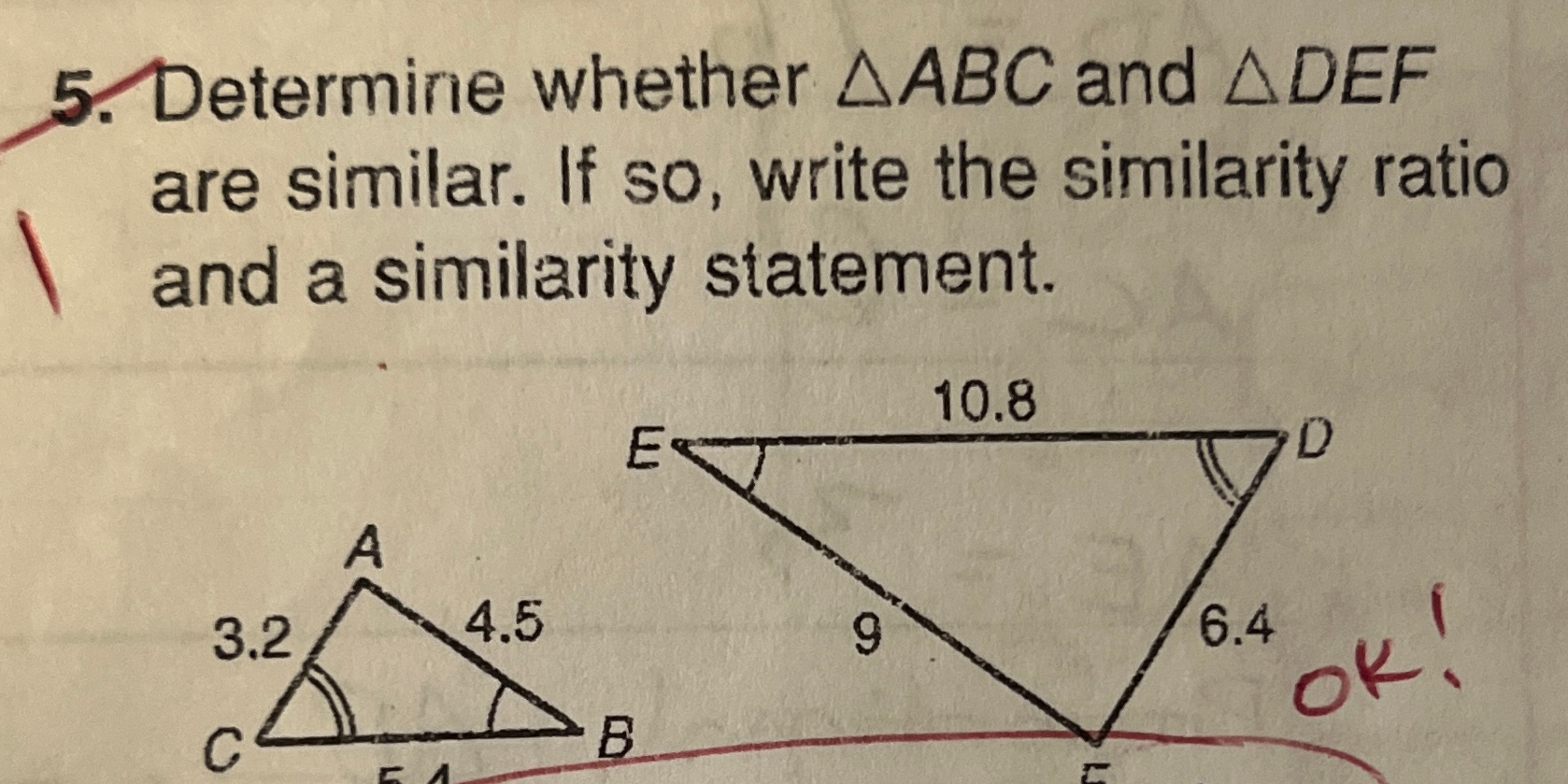 Determine whether ???ABC ﻿and ????DEF ﻿are similar. | Chegg.com
