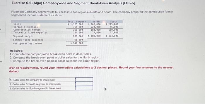 Solved Exercise 6-5 (Algo) Companywide and Segment | Chegg.com