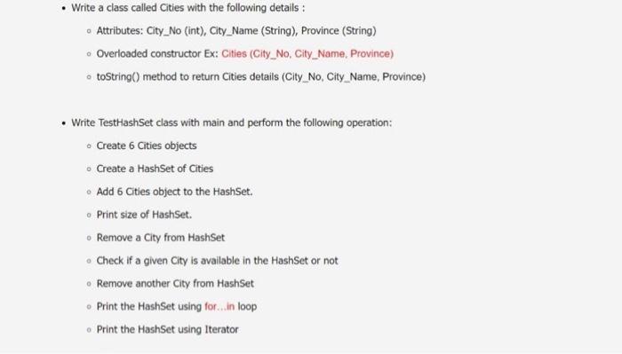 Solved - Write a class called Cities with the following | Chegg.com
