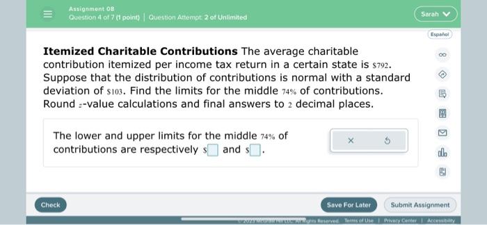 Solved Itemized Charitable Contributions The average | Chegg.com