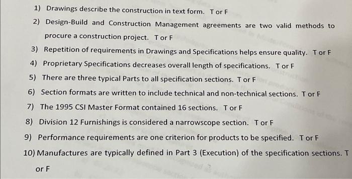 Solved 1) Drawings describe the construction in text form. T | Chegg.com