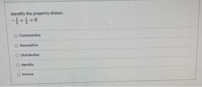 Solved Identify the property shown. - + $ = 0 Commutative | Chegg.com