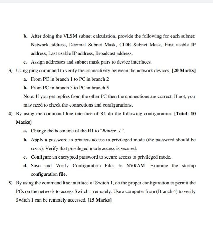 Solved b. After doing the VLSM subnet calculation, provide | Chegg.com