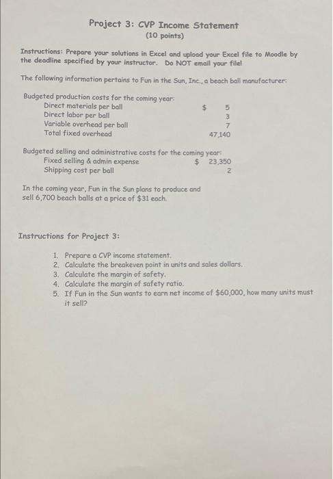 Solved Project 3: CVP Income Statement (10 points) | Chegg.com