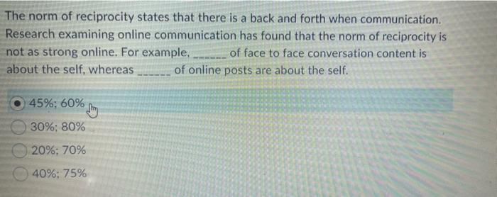 Solved The norm of reciprocity states that there is a back | Chegg.com