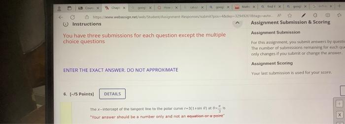 Solved You have three submissions for each question except | Chegg.com