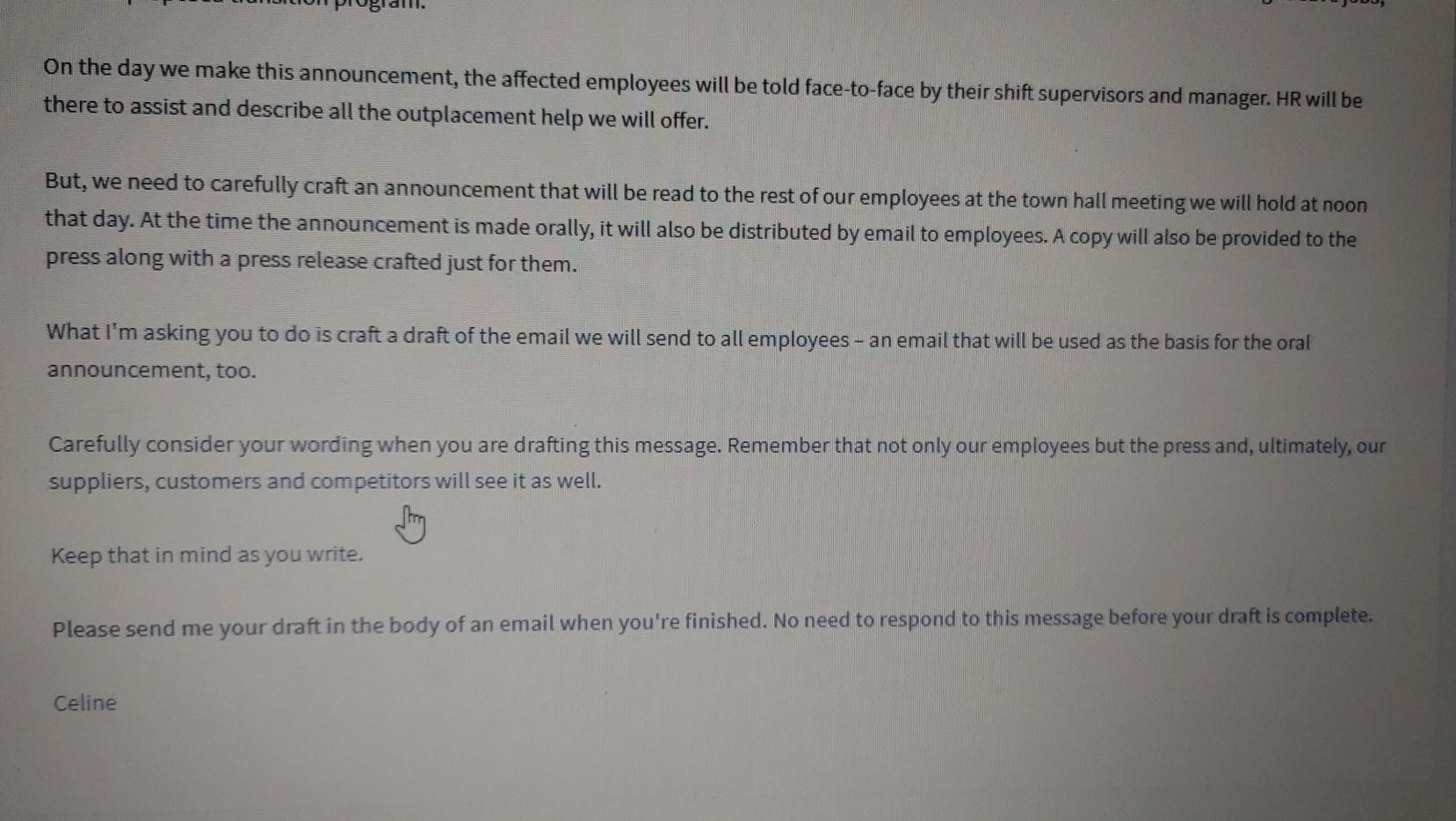 Solved Task 3: Draft an Announcement Hello Prabhjeet, I | Chegg.com