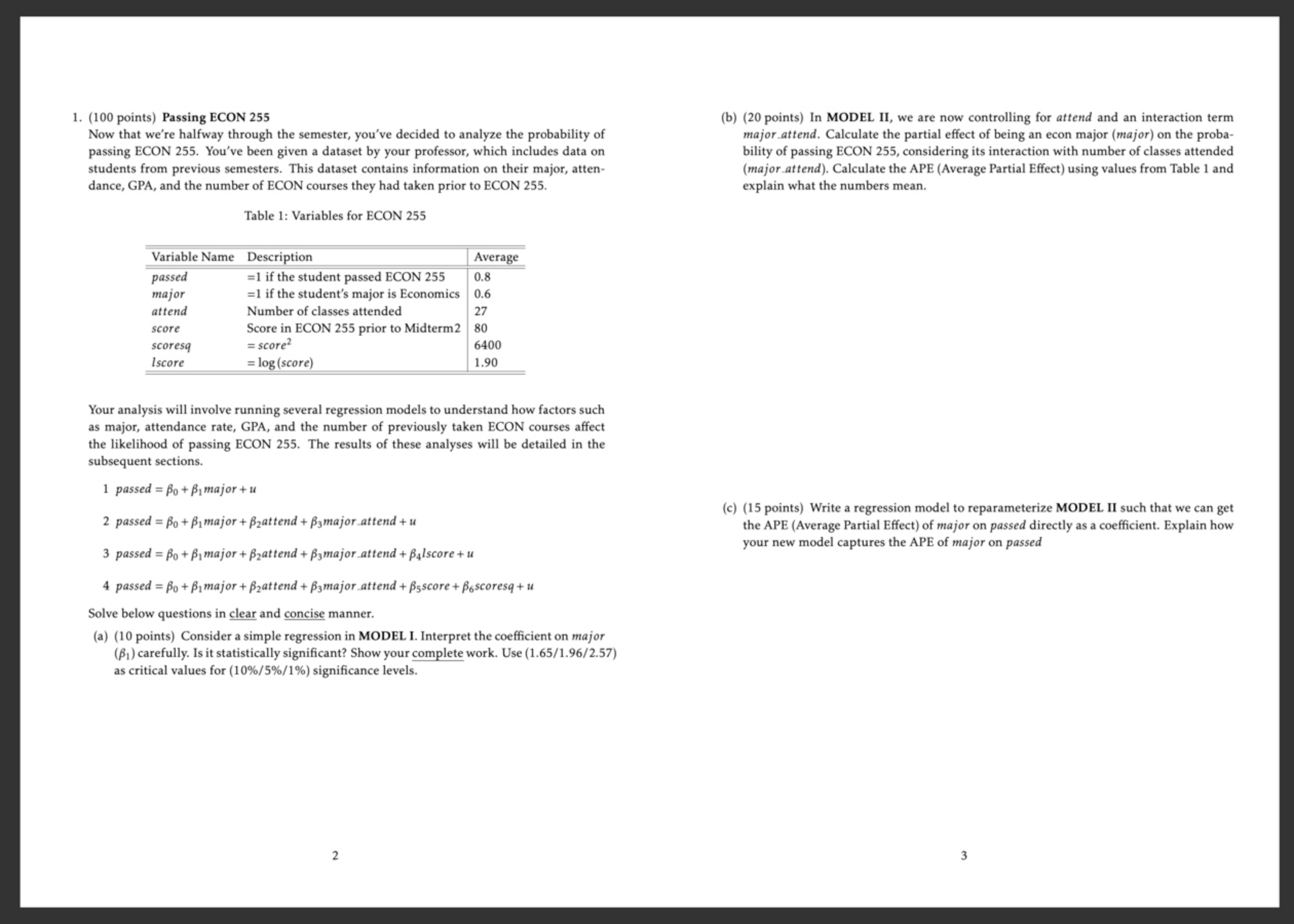 Solved (100 ﻿points) ﻿Passing ECON 255Now that we're halfway | Chegg.com