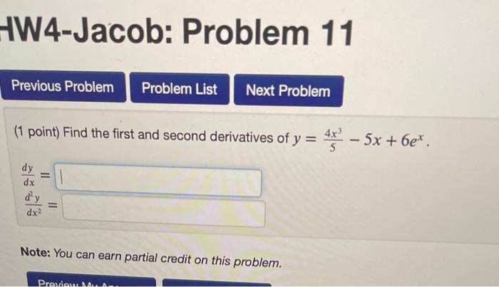 Solved HW4-Jacob: Problem 11 Previous Problem Problem List | Chegg.com