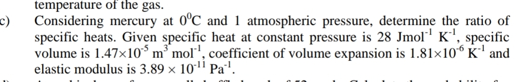 Solved c) ﻿Considering mercury at 0°C ﻿and 1 ﻿atmospheric | Chegg.com