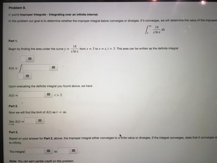 Solved Problem 9. (1 point) Improper Integrals - Integrating | Chegg.com