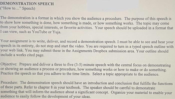DEMONSTRATION SPEECH ("How to..." Speech) The | Chegg.com