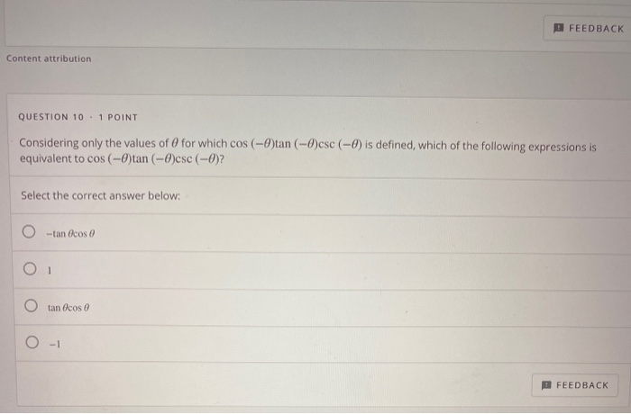 Solved FEEDBACK Content attribution QUESTION 10 - 1 POINT | Chegg.com