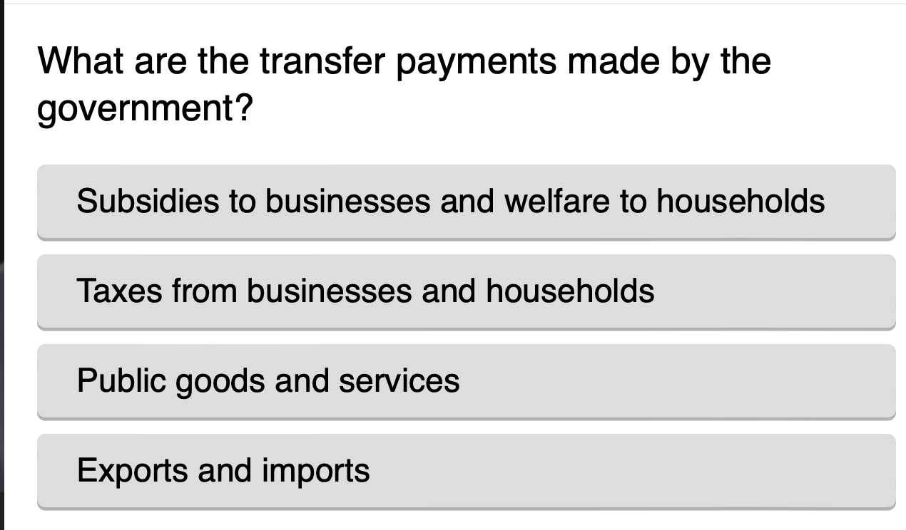 Solved What are the transfer payments made by | Chegg.com