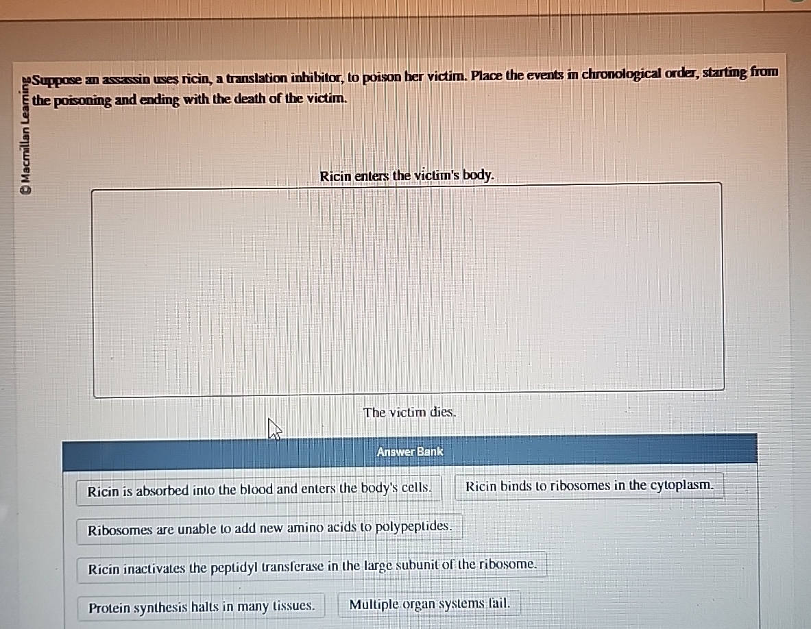 Solved 管Ricin enters the victim's body. The victim | Chegg.com