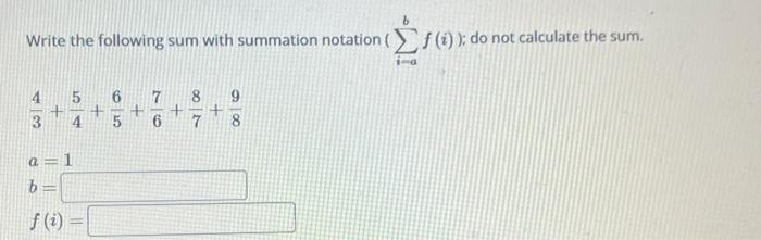 Solved Write the following sum with summation notation | Chegg.com