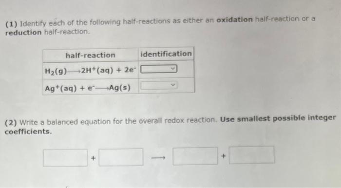 Solved (1) Identify each of the following half-reactions as | Chegg.com