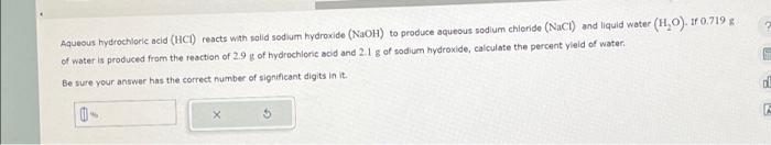 Solved Aqueous hydrochloric acid (HCI) reacts with solid | Chegg.com