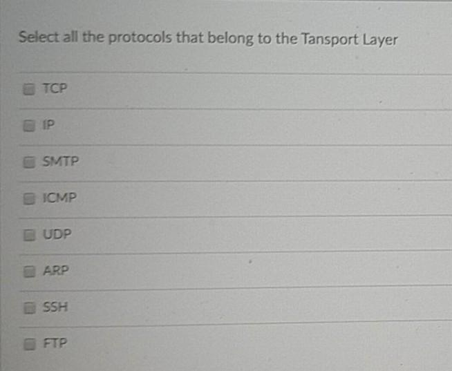 Solved Select all the protocols that belong to the Tansport | Chegg.com
