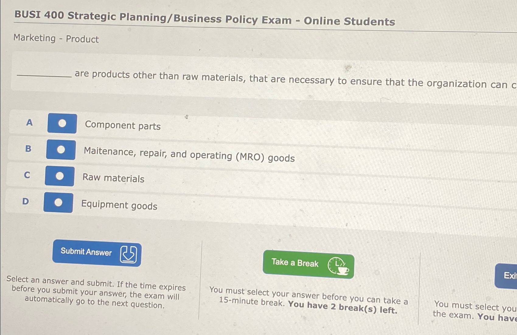 Solved BUSI 400 ﻿Strategic Planning/Business Policy Exam - | Chegg.com