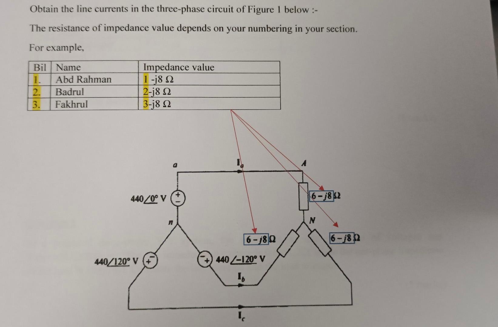 Solved Obtain the line currents in the three-phase circuit | Chegg.com