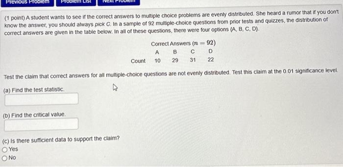 Solved (1 point) A student wants to see if the correct | Chegg.com