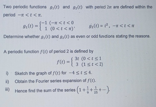 Solved Two periodic functions g1(t) ﻿and g2(t) ﻿with period | Chegg.com