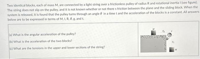 Solved Two identical blocks, each of mass M, are connected | Chegg.com