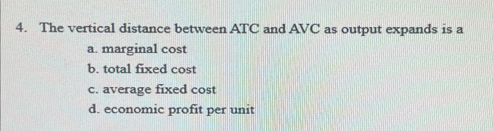 Solved The vertical distance between ATC and AVC as output | Chegg.com