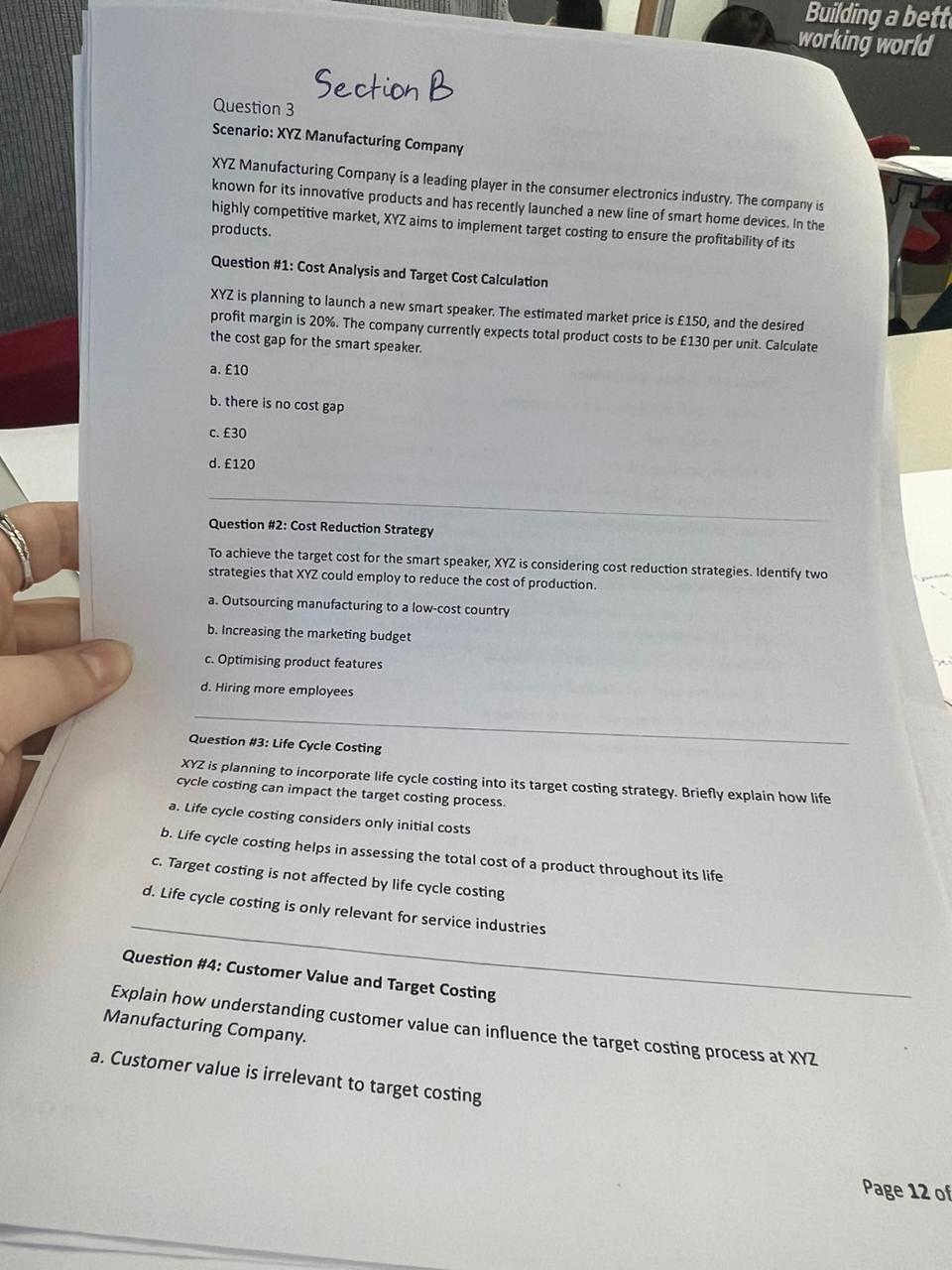 Solved b. ﻿Target costing focuses only on internal cost | Chegg.com