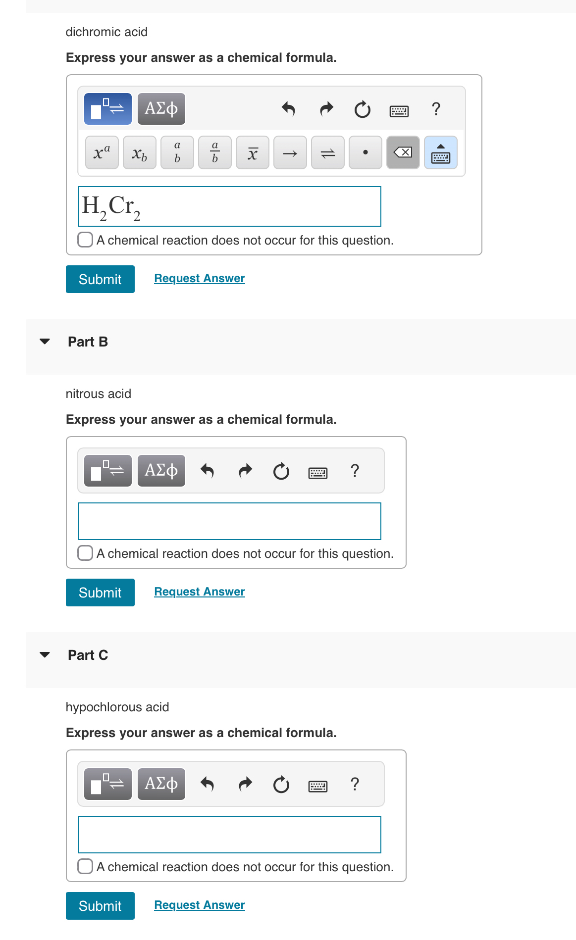 dichromic acidExpress your answer as a chemical | Chegg.com