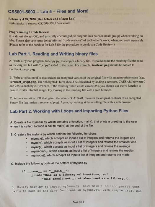 Solved CS5001-5003 -- Lab 5 - Files and More! February 4 28, | Chegg.com
