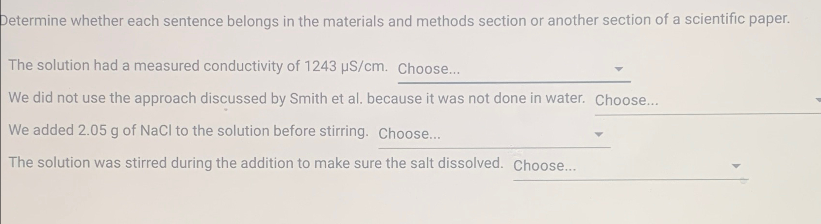 Solved Determine whether each sentence belongs in the | Chegg.com