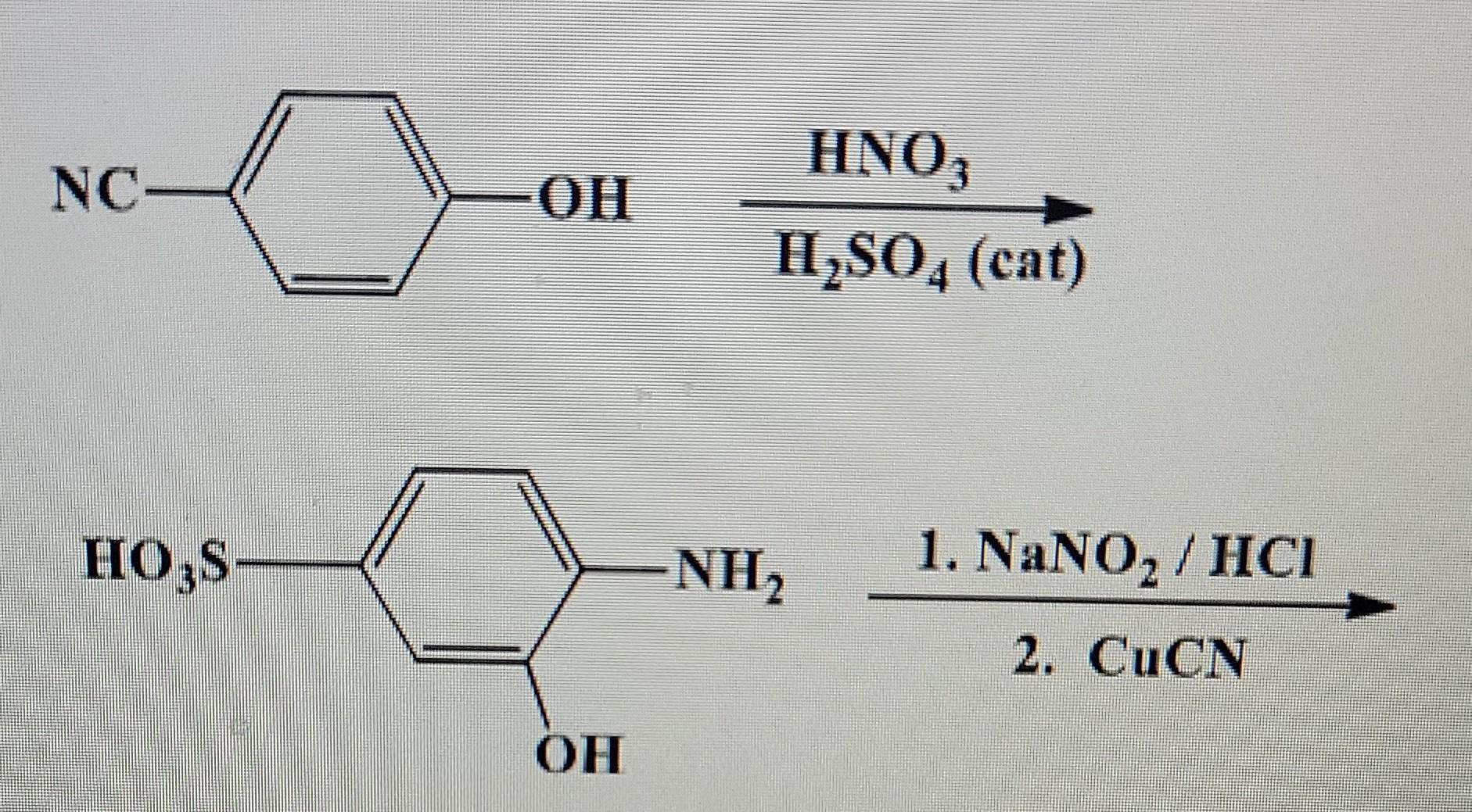 Solved NC OH HNO H2SO4 (cat) HOS NH2 1. NaNO2/HCI 2. CuCN OH | Chegg.com