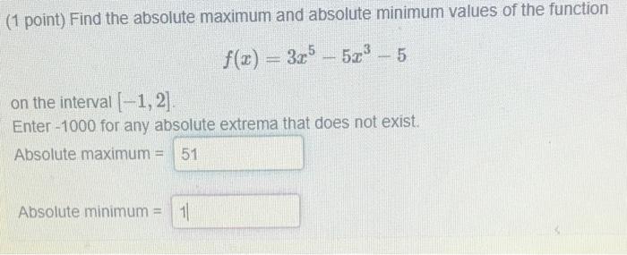 Solved 1 Point Find The Absolute Maximum And Absolute