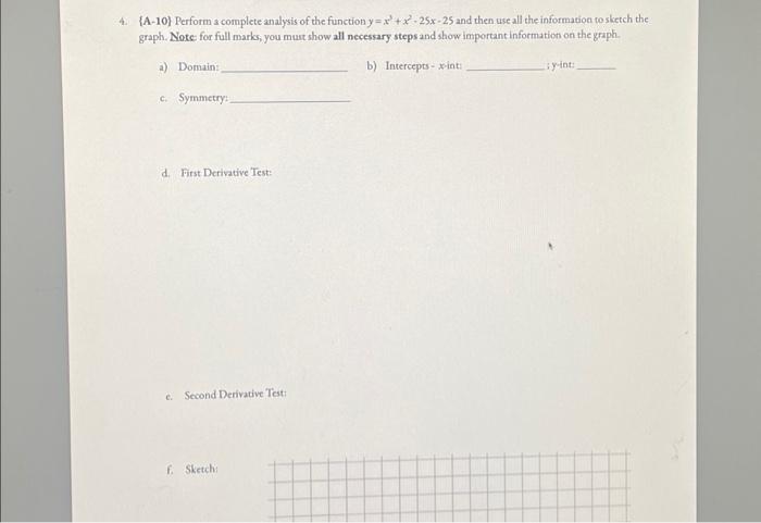 Solved 4. {A-10} Perform a complete analysis of the function | Chegg.com