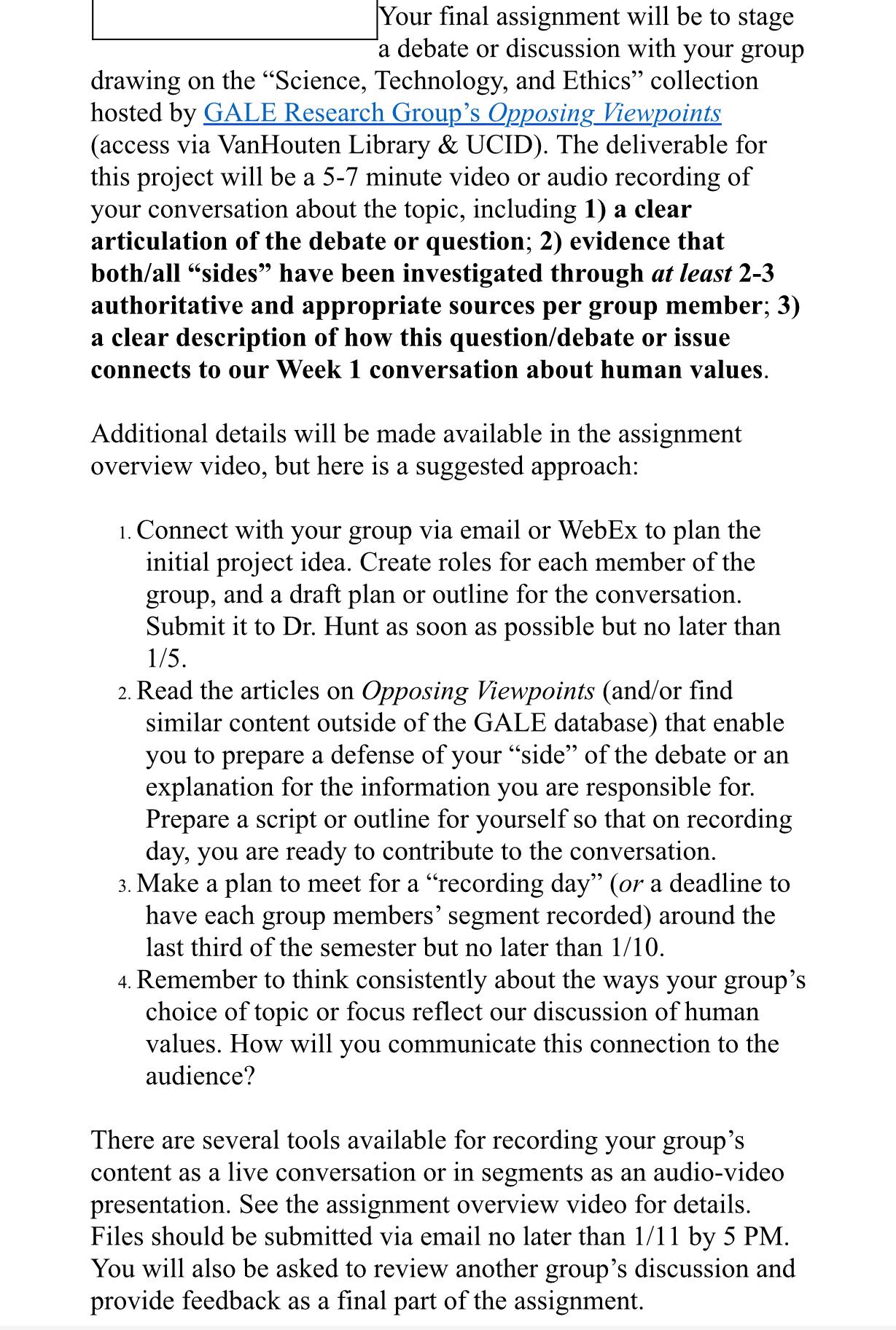 Solved Your final assignment will be to stagea debate or | Chegg.com